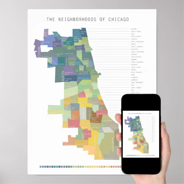 Chicago Neighborhoods Map Poster | Zazzle