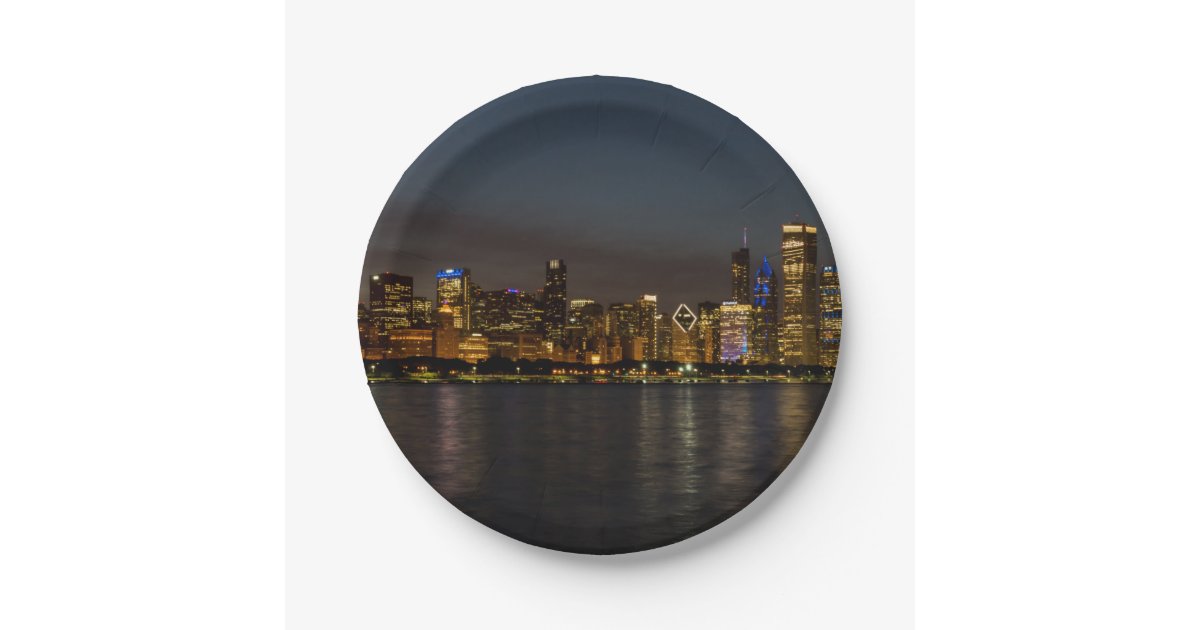 Chicago Night Cityscape Paper Plates | Zazzle