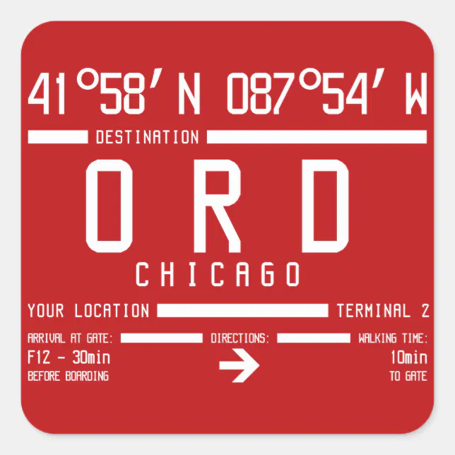 Chicago O'Hara International Airport Code ORD Square Sticker | Zazzle