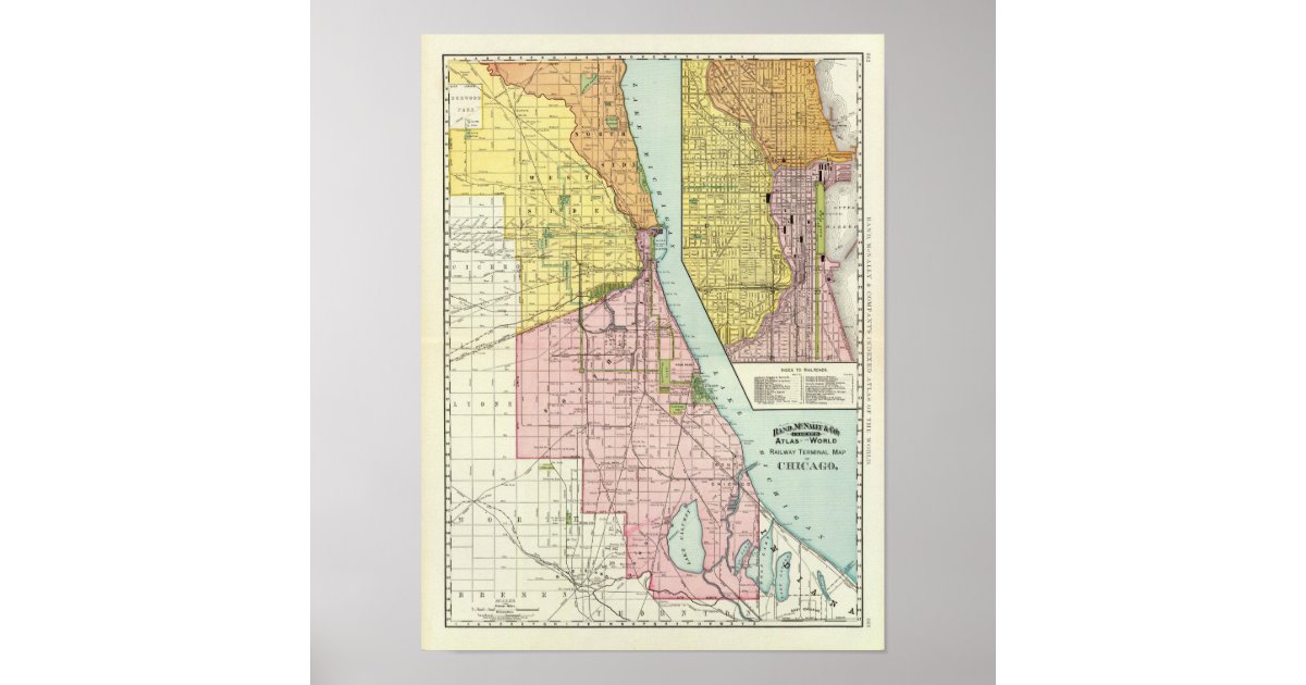 Chicago Railway Terminal Map Poster | Zazzle