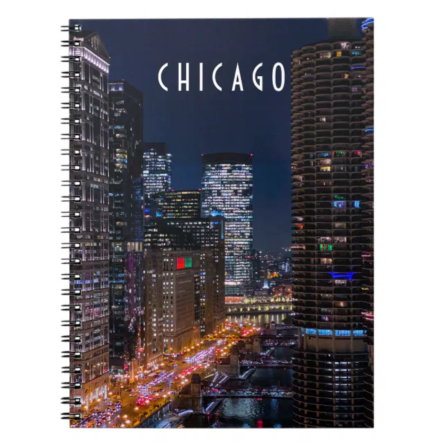 Chicago River at Night Spiral Photo Notebook | Zazzle