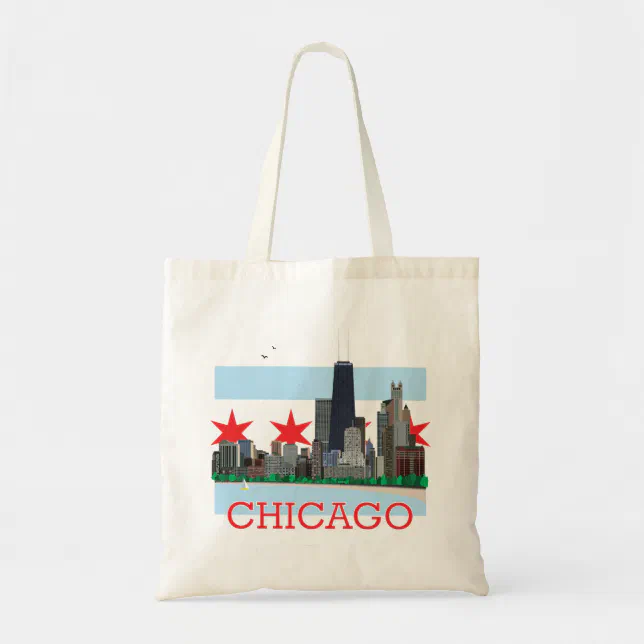 Chicago Skyline and City Flag Tote Bag | Zazzle