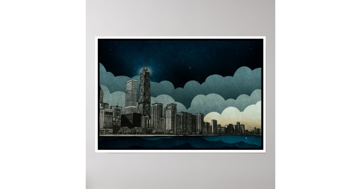 Chicago Skyline Architectural Drawing Poster | Zazzle