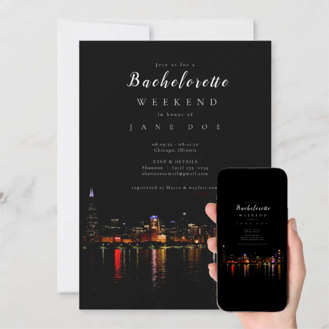Chicago Skyline Bachelorette Party Invitation | Zazzle