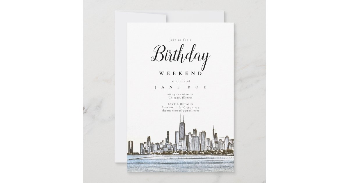 Chicago Skyline Birthday Weekend Invitation | Zazzle