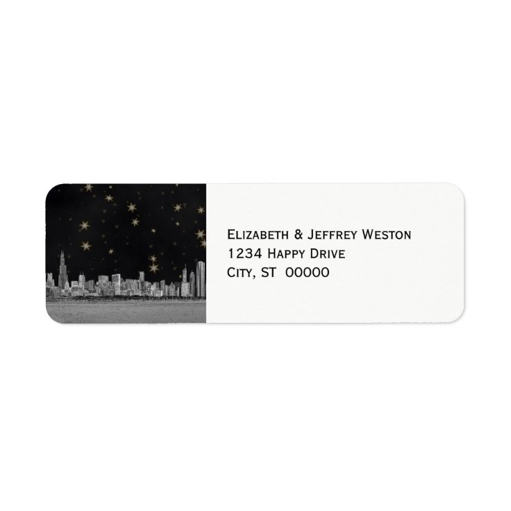 Chicago Skyline Black Gold Star Label | Zazzle