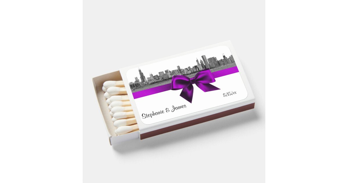Chicago Skyline Etched BW Violet Matchboxes | Zazzle