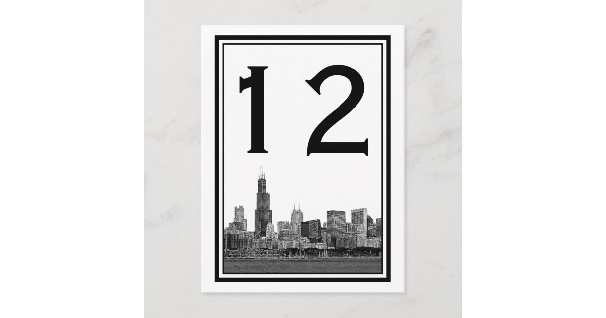 Chicago Skyline Etched Framed Table Number | Zazzle