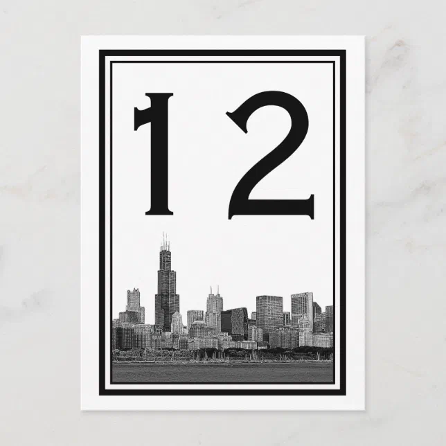Chicago Skyline Etched Framed Table Number | Zazzle