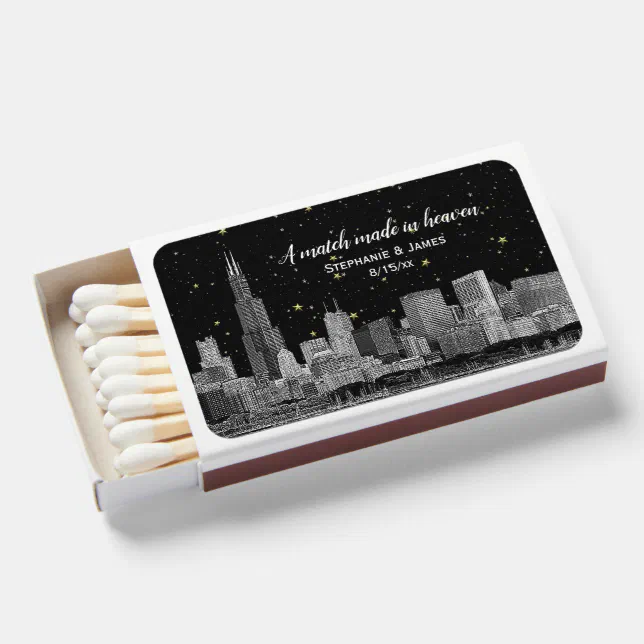 Chicago Skyline Etched Starry DIY BG Matchboxes | Zazzle