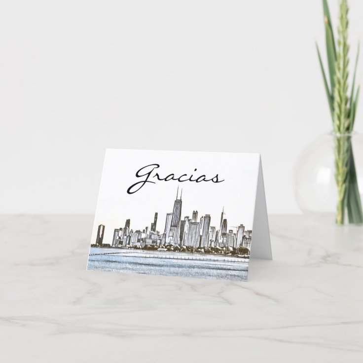 Chicago Skyline Gracias Thank You Card | Zazzle