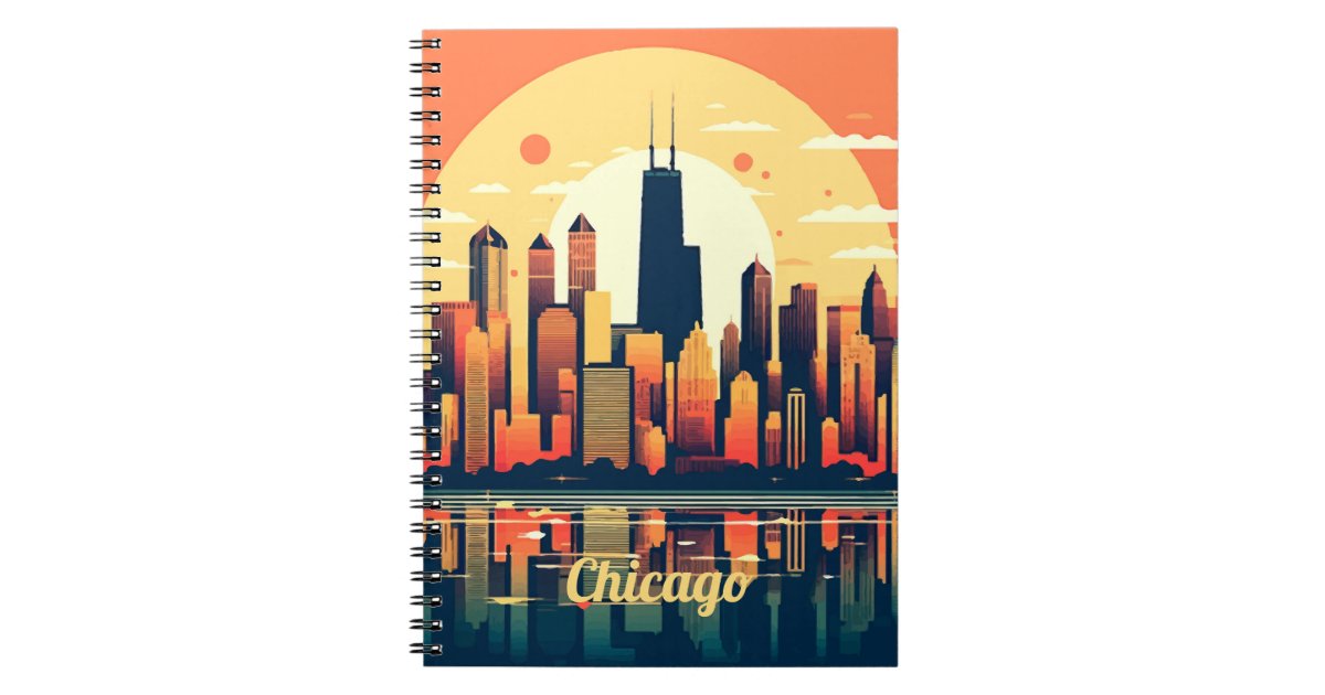 Chicago Skyline Illustration in Orange Notebook | Zazzle