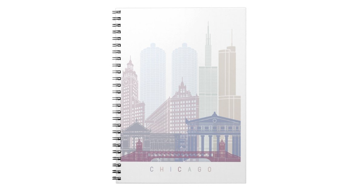 CHICAGO SKYLINE POSTER PASTEL NOTEBOOK | Zazzle