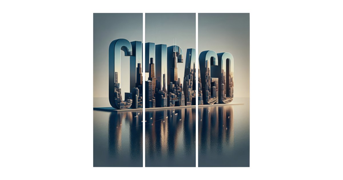 Chicago Skyline Text Triptych | Zazzle