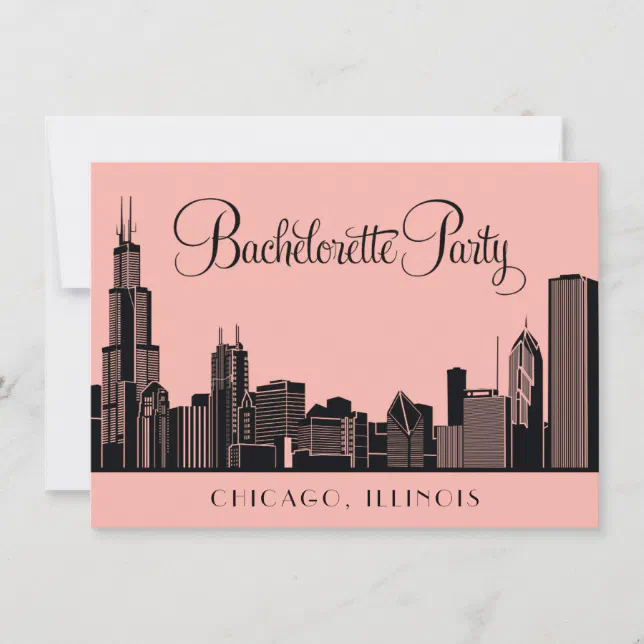 Chicago Skyline Wedding Bachelorette Party Blush Invitation | Zazzle