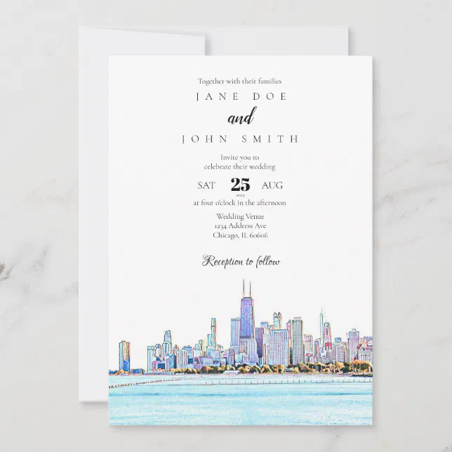Chicago Skyline Wedding Invitation | Zazzle