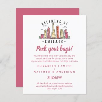 CHICAGO Skyline Wedding Invitation Handdrawn Budge | Zazzle
