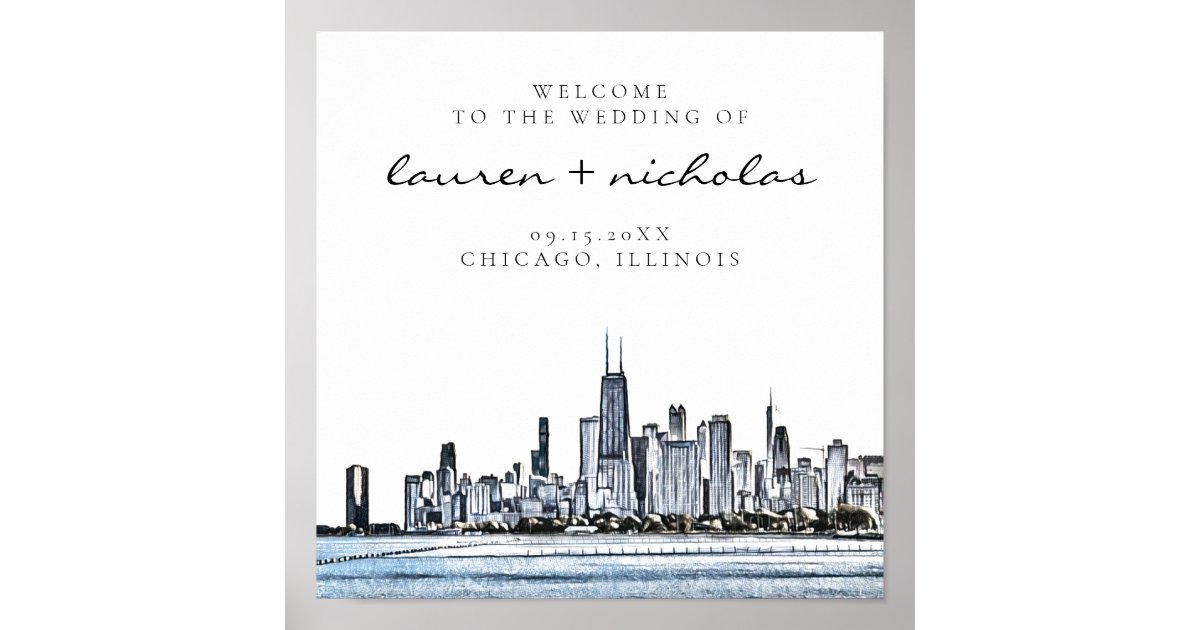 Chicago Skyline Wedding Welcome Sign | Zazzle
