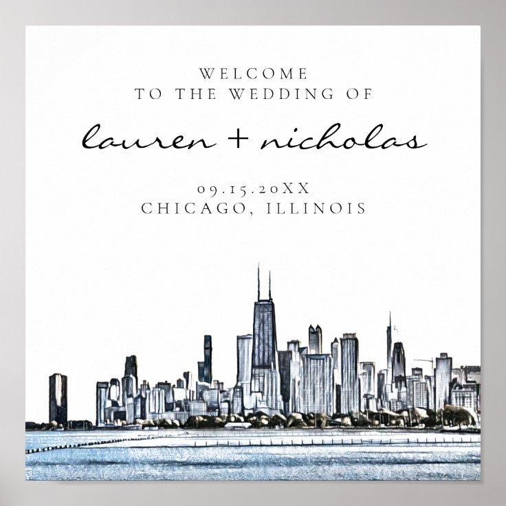 Chicago Skyline Wedding Welcome Sign | Zazzle