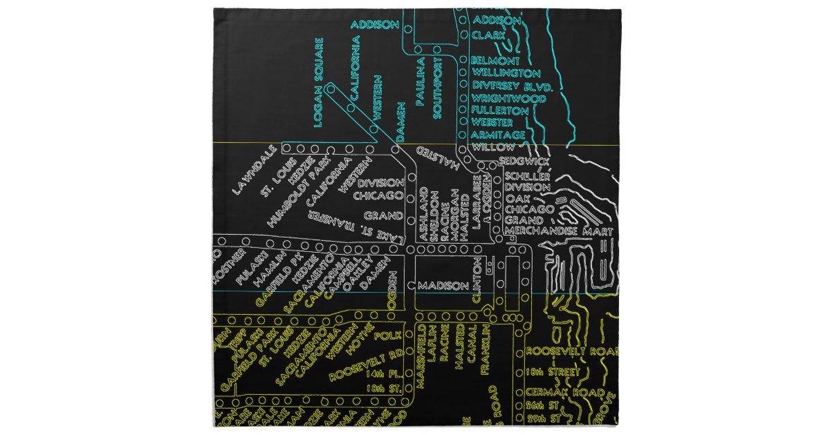 Chicago Subway Map w/ Train stops colorful vintag Napkin | Zazzle