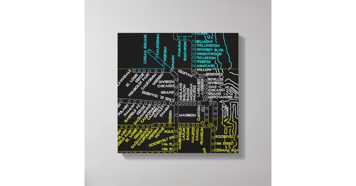 Chicago Subway Train Vintage System Map Route NEON Canvas Print | Zazzle