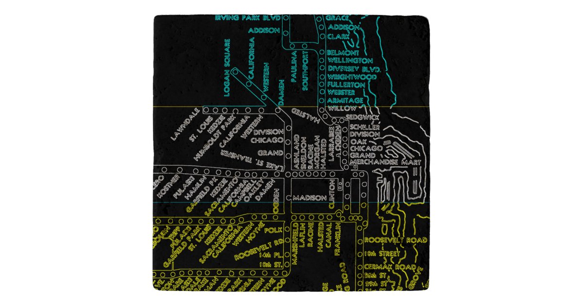 Chicago Subway Train Vintage System Map Route NEON Trivet | Zazzle