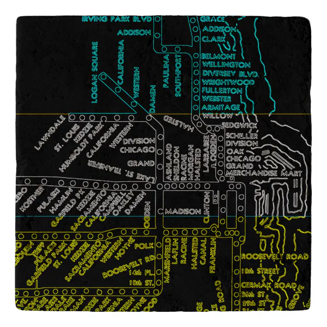 Chicago Subway Train Vintage System Map Route NEON Trivet | Zazzle