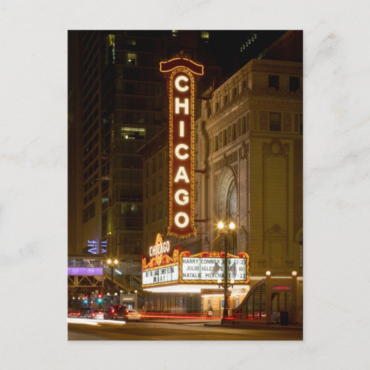 Chicago Theater, Chicago Illinois Travel Post Card | Zazzle