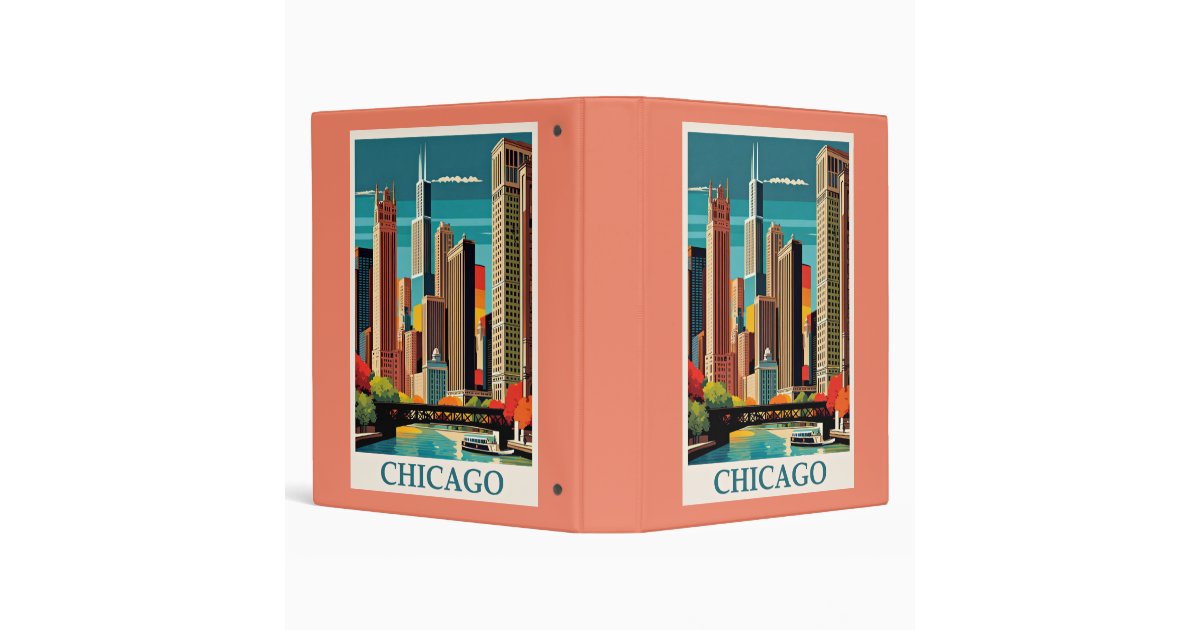 Chicago Vintage Illustration 3 Ring Binder | Zazzle