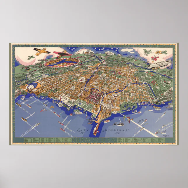 Chicago - Vintage pictorial map - 1933 Poster | Zazzle