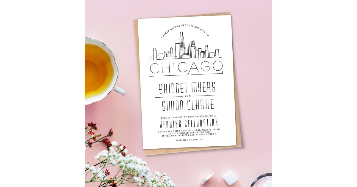 Chicago Wedding | Stylized Skyline Invitation | Zazzle