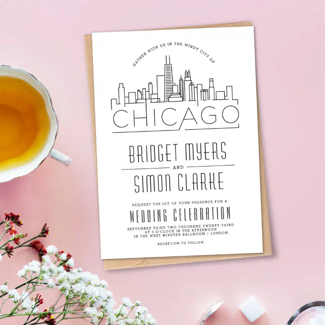 Chicago Wedding | Stylized Skyline Invitation | Zazzle