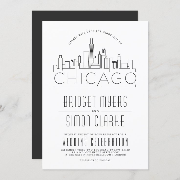 Chicago Wedding | Stylized Skyline Invitation | Zazzle