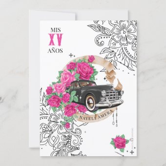 Chicana Lowrider Pink Rose Chola Quinceanera Invitation | Zazzle