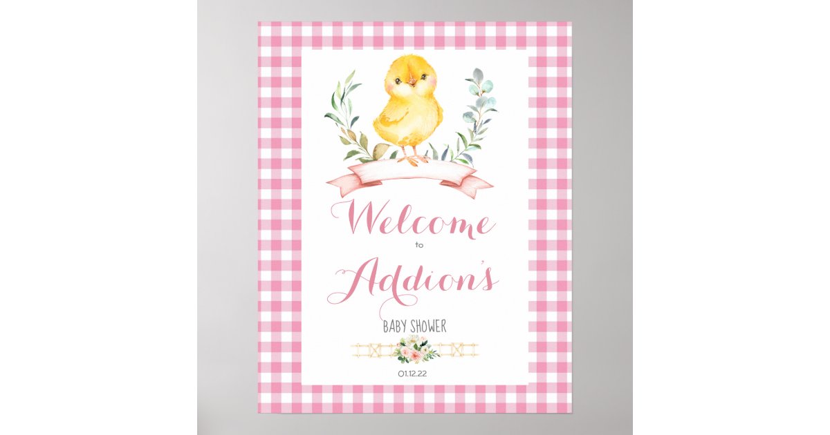 chick chicken baby shower welcome poster | Zazzle