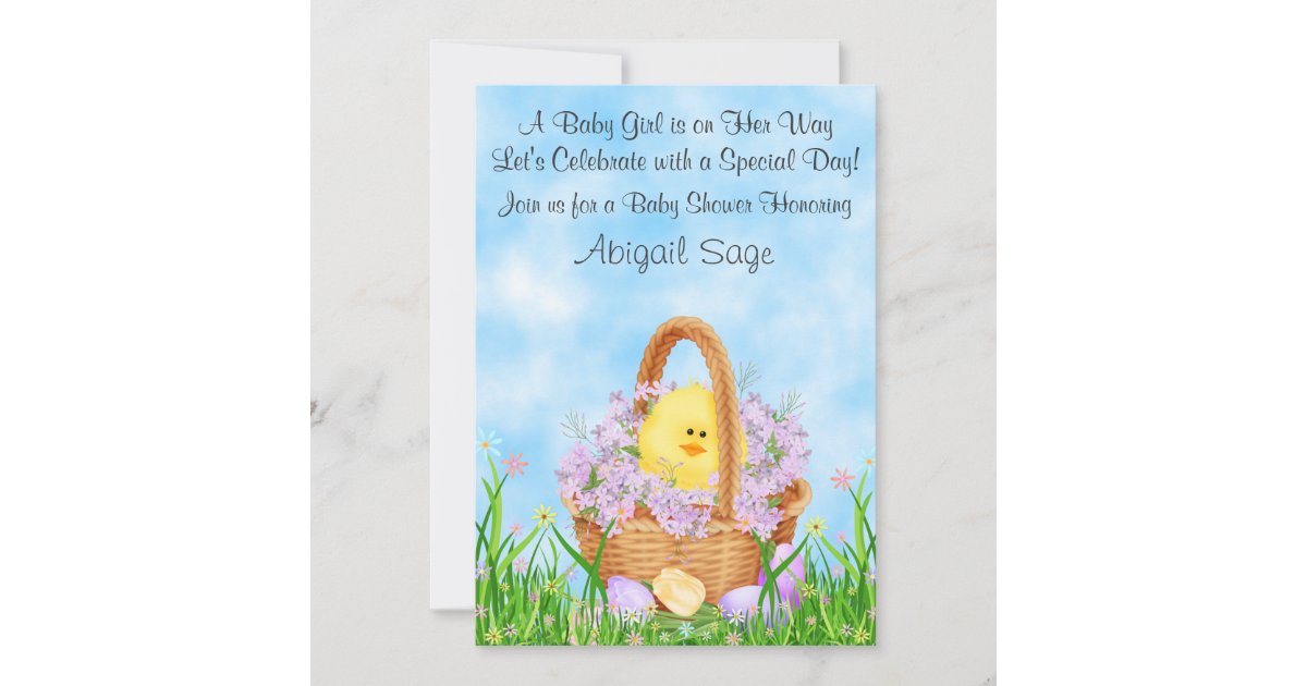 Chick in Basket Easter Baby Shower Invite ~ Girls | Zazzle