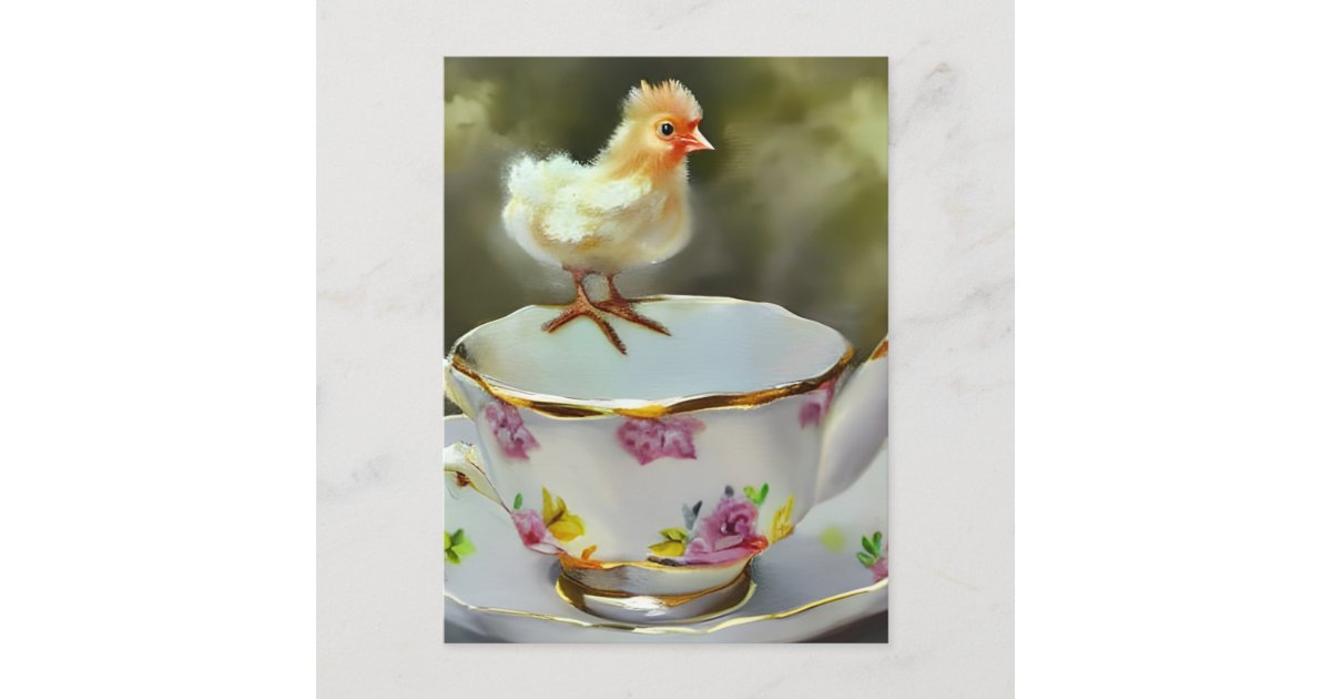 Chick on a Vintage Teacup Postcard | Zazzle