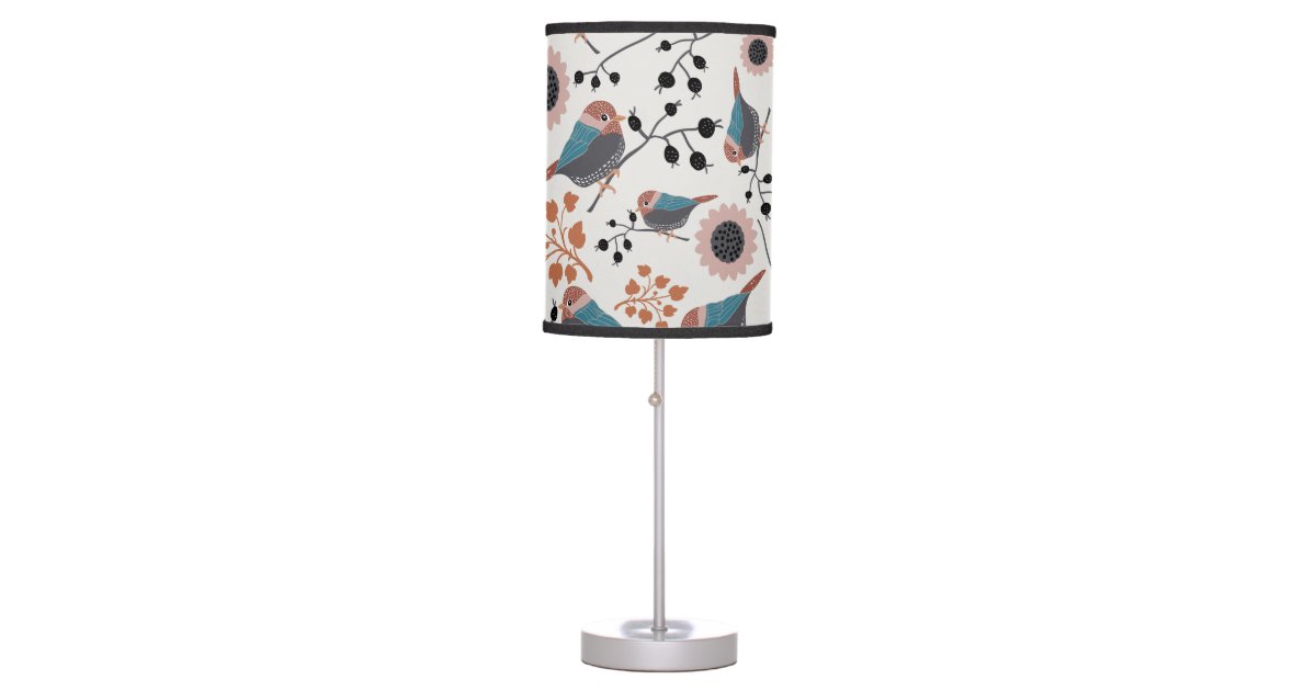 Chickadee Bird And Berry Pattern Floral Design Table Lamp | Zazzle