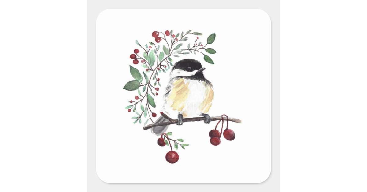 Chickadee Bird Art Square Sticker | Zazzle