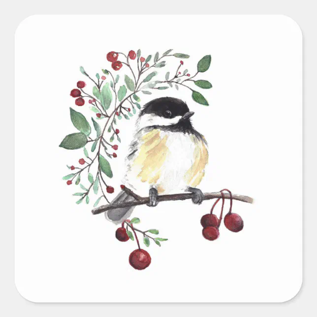 Chickadee Bird Art Square Sticker | Zazzle