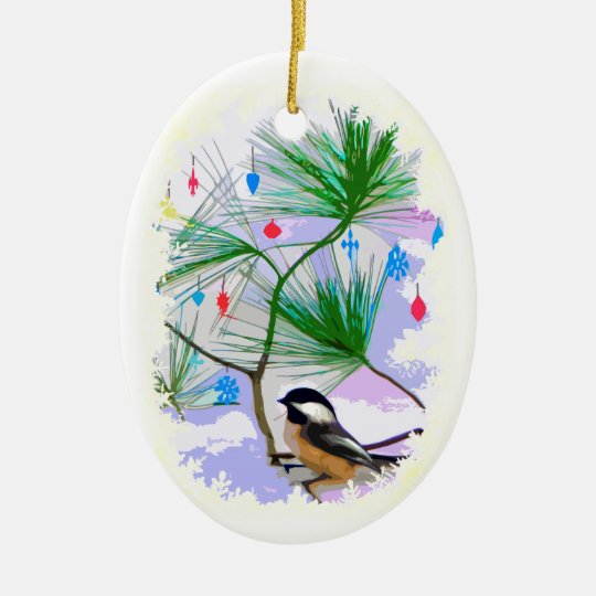 Chickadee Bird in Christmas Tree Ornament | Zazzle.com