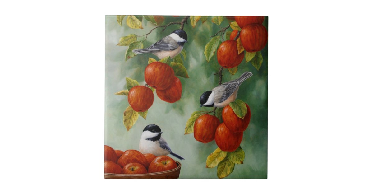 Chickadee Birds Apple Harvest Ceramic Tile | Zazzle