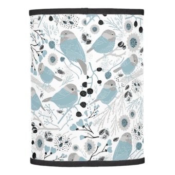 Chickadee Birds Cute Blue Gray Flowers Berries Lamp Shade | Zazzle