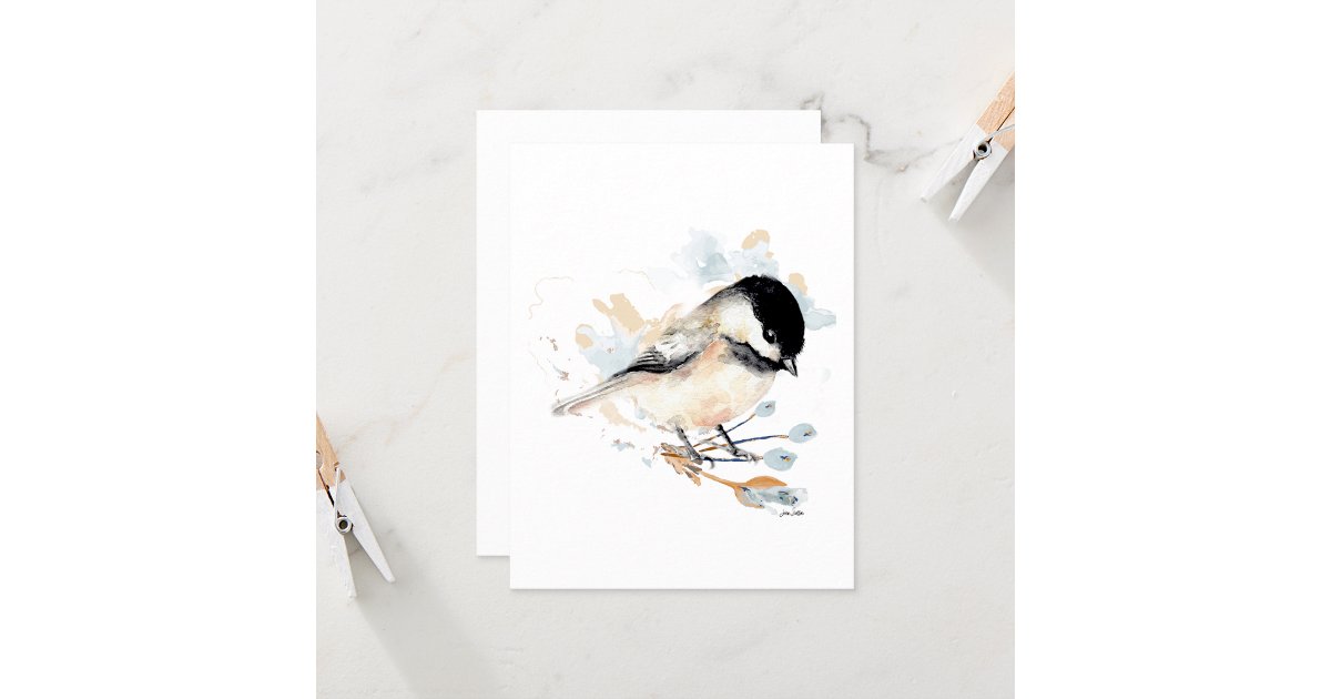 Chickadee Cute Watercolor Note Card | Zazzle