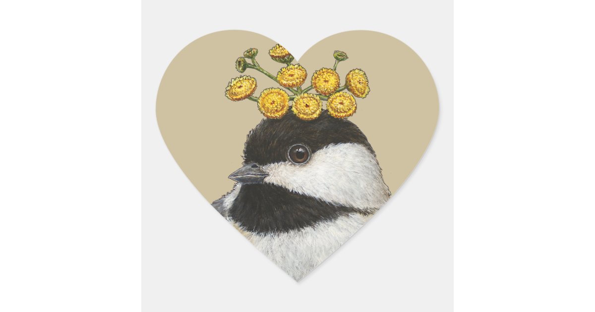 chickadee with tansy heart stickers | Zazzle