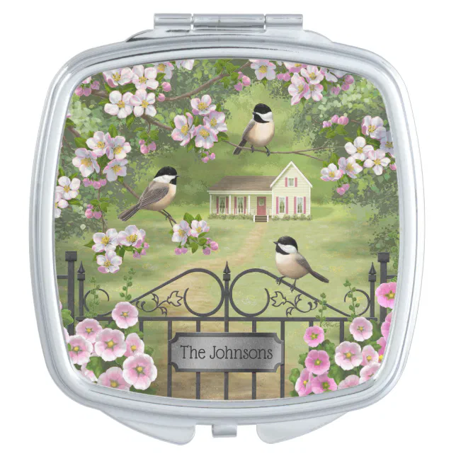 Chickadees Flowers Victorian Farmhouse Compact Mirror | Zazzle