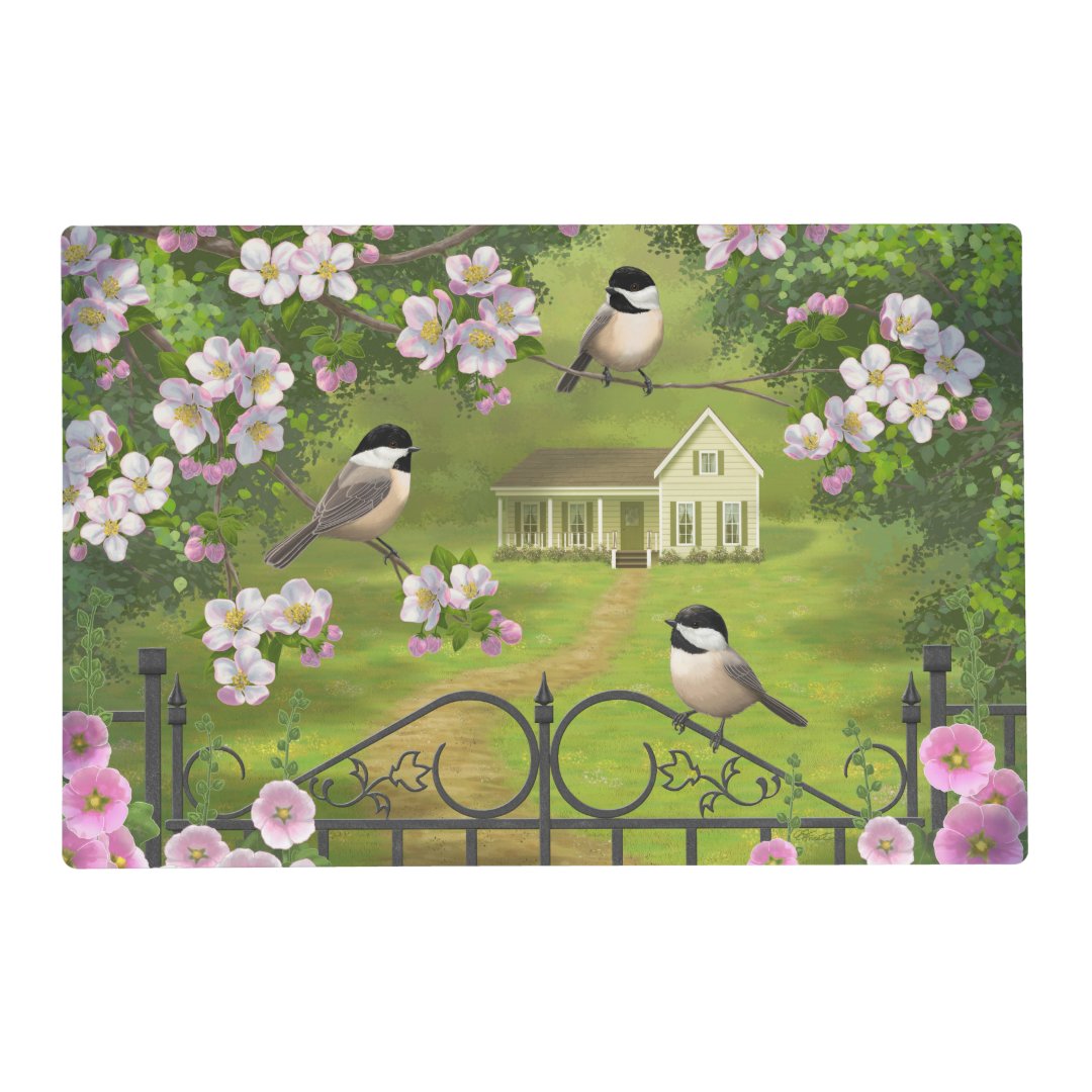 Chickadees Flowers Victorian Farmhouse Placemat | Zazzle