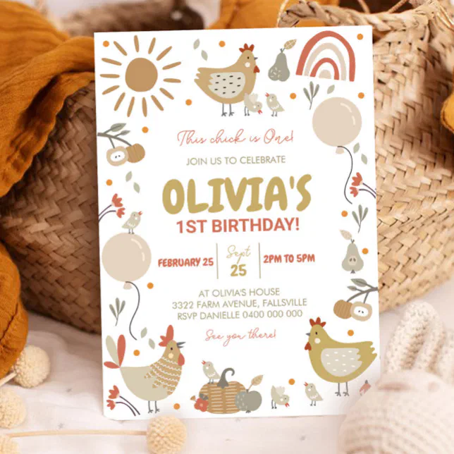 Chicken 1st Birthday Invitation Fall Party | Zazzle