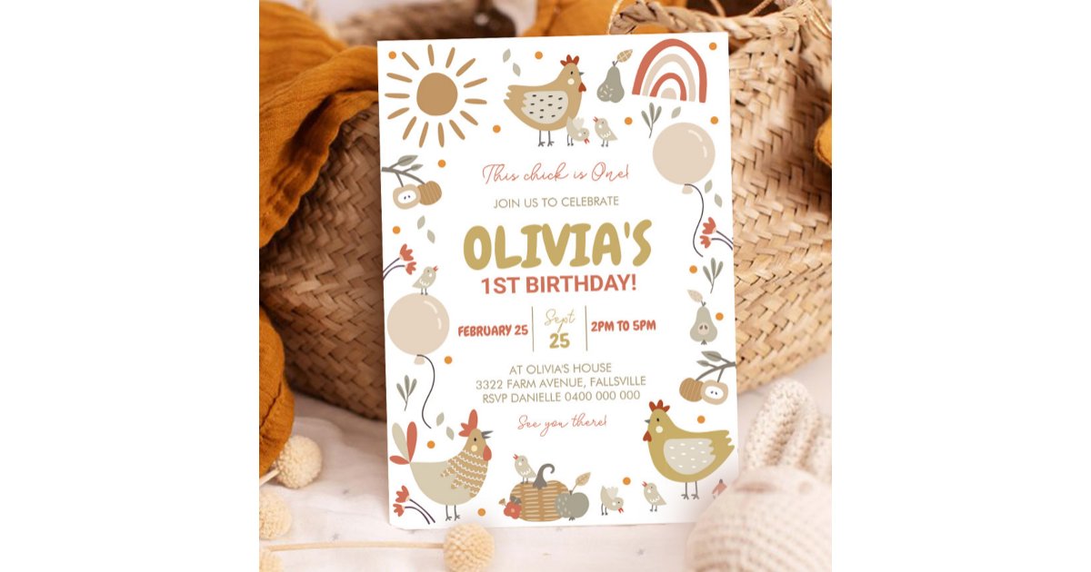 Chicken 1st Birthday Invitation Fall Party | Zazzle