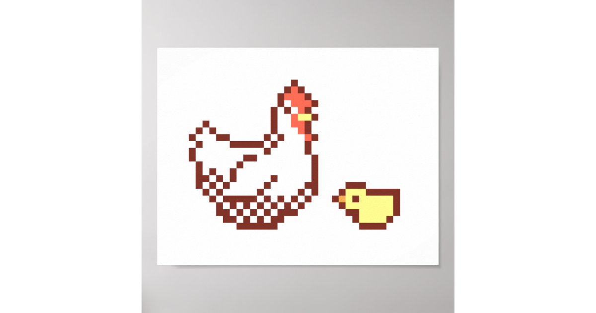 Chicken And Chick Pixel Art Poster | Zazzle